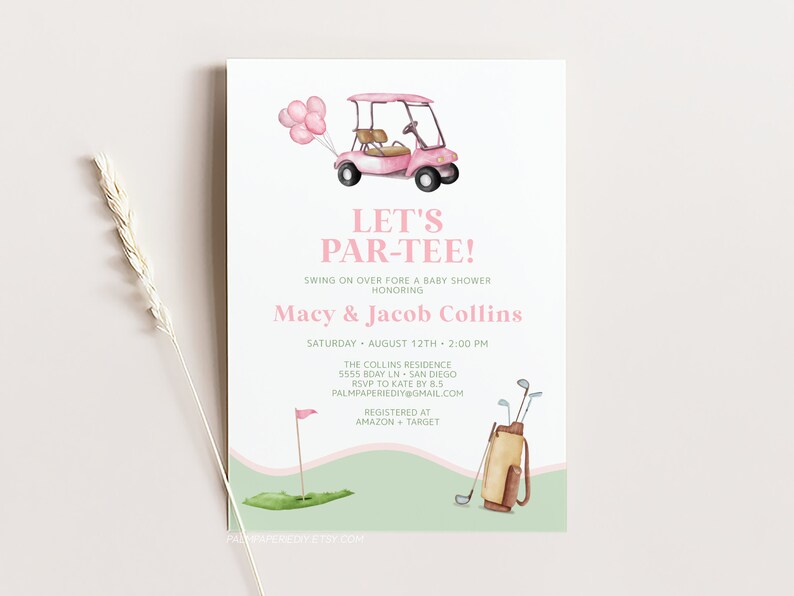 Golf Baby Shower Invitation Girl Golfing Theme Invites - Etsy