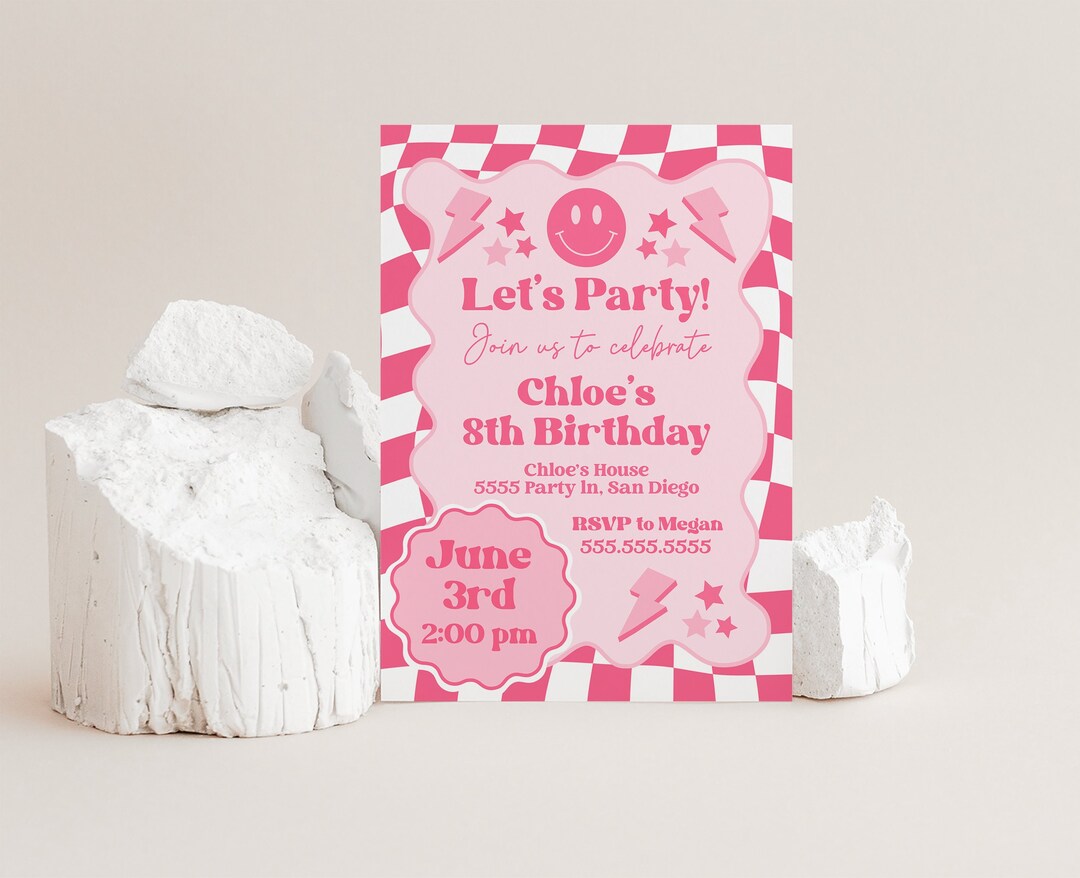 Birthday Invitation for Girl, Preppy Smile Theme Invite Template ...