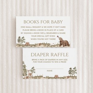 Woodland Baby Shower, Diaper Raffle and Books for Baby Insert, Neutral ...