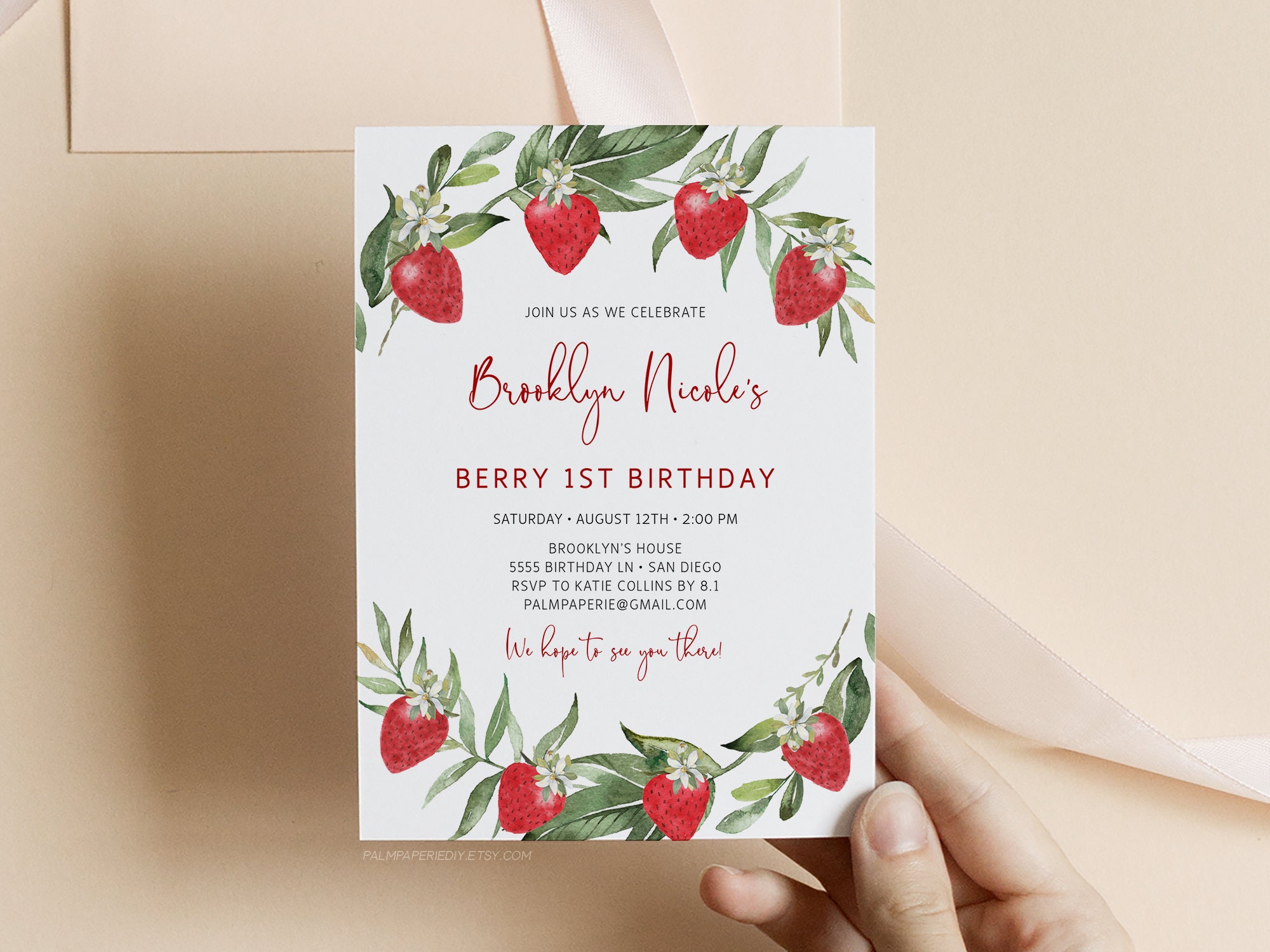 Berry First Birthday Invitation Template Printable Templates