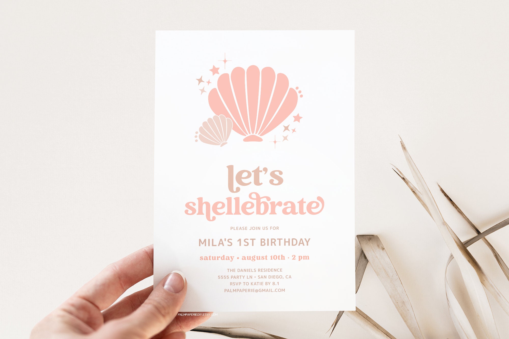 Sea Shell Invitation, Shellebrate Birthday Invite, Digital Download ...