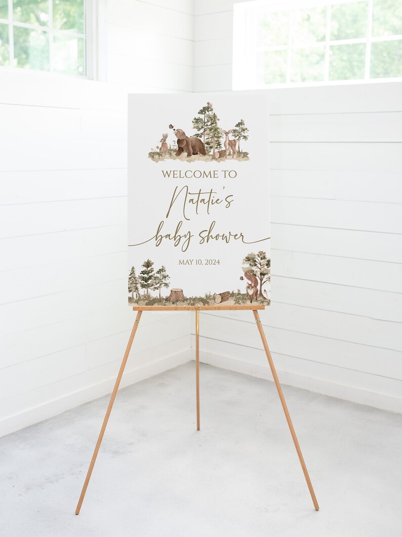 Woodland Baby Shower Welcome Sign Template, Adventure Theme, Digital ...