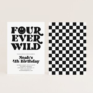 Four Ever Wild, 4th Birthday Invitation, Smile Face Invite, Editable ...