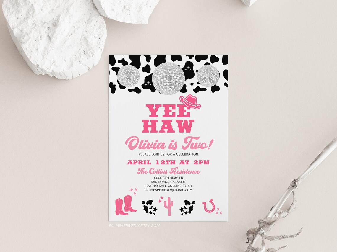 Disco Cowgirl Birthday Invitation Editable Template Space - Etsy