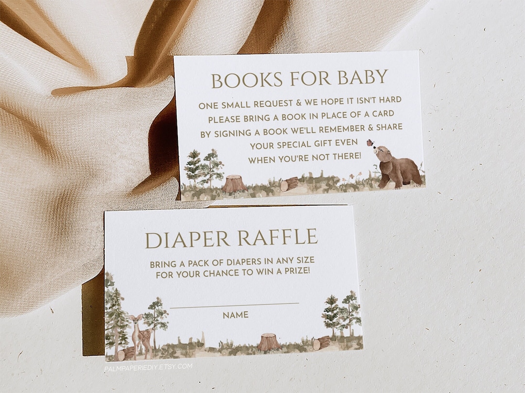 Woodland Baby Shower Diaper Raffle and Books Insert (digital Download ...
