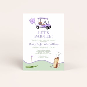 Golf Theme Baby Shower Invitation Purple, Golfing Invites Girl, Couples ...