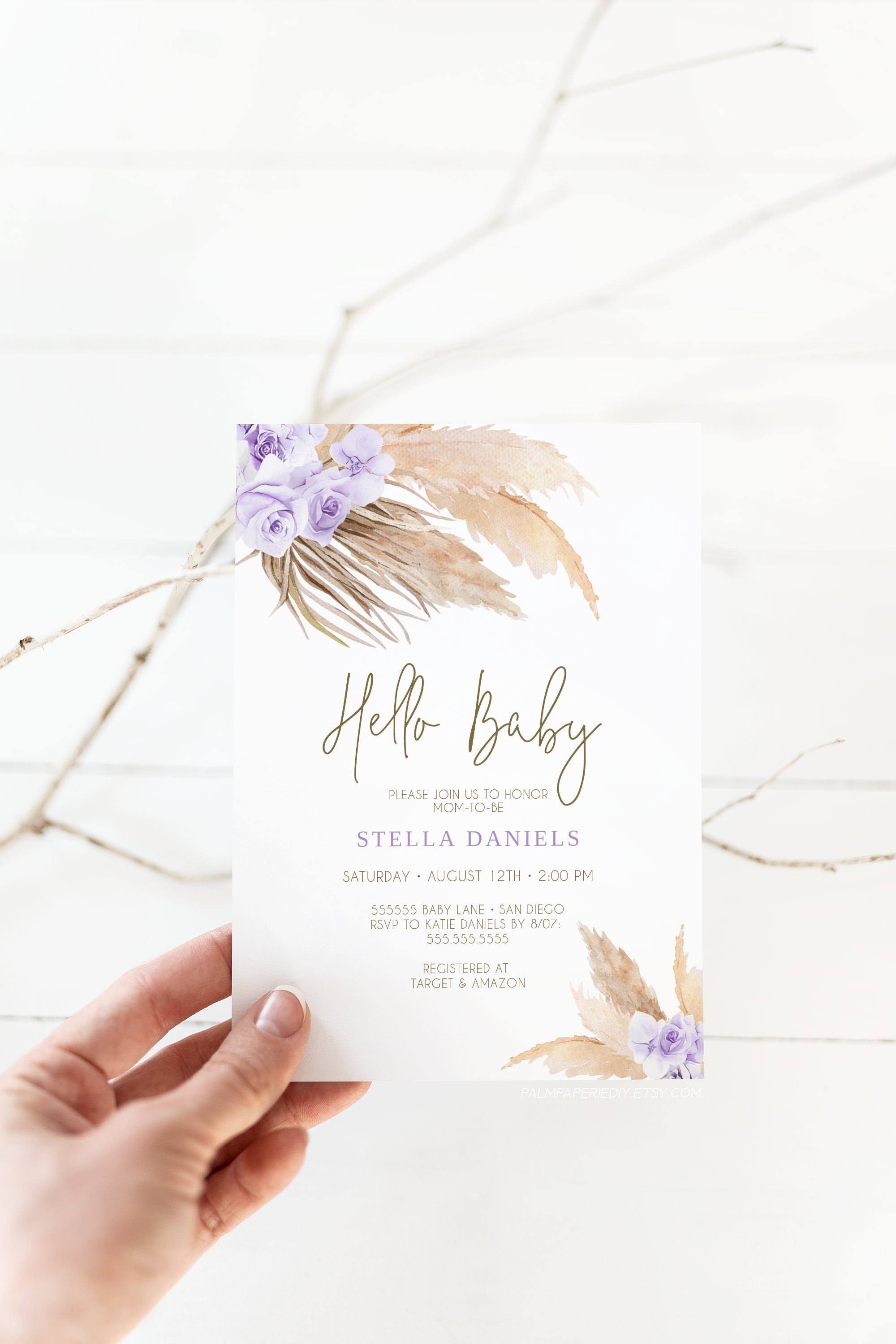 Purple Baby Shower Invitations Boho Instant Download | Etsy