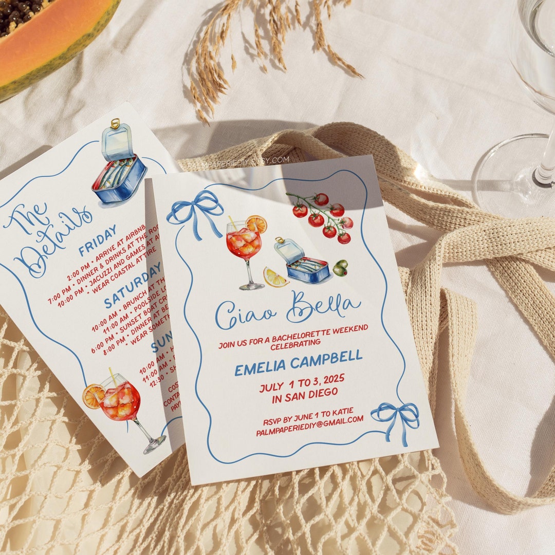 Italian Summer Bachelorette Invitation With Itinerary, Spritz, Coastal ...