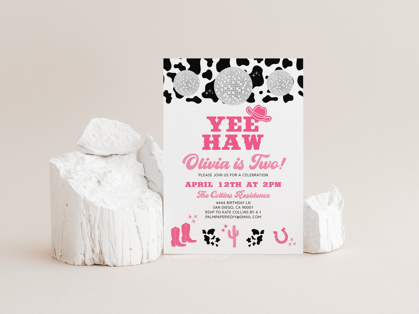 Disco Cowgirl Birthday Invitation Editable Template Space - Etsy