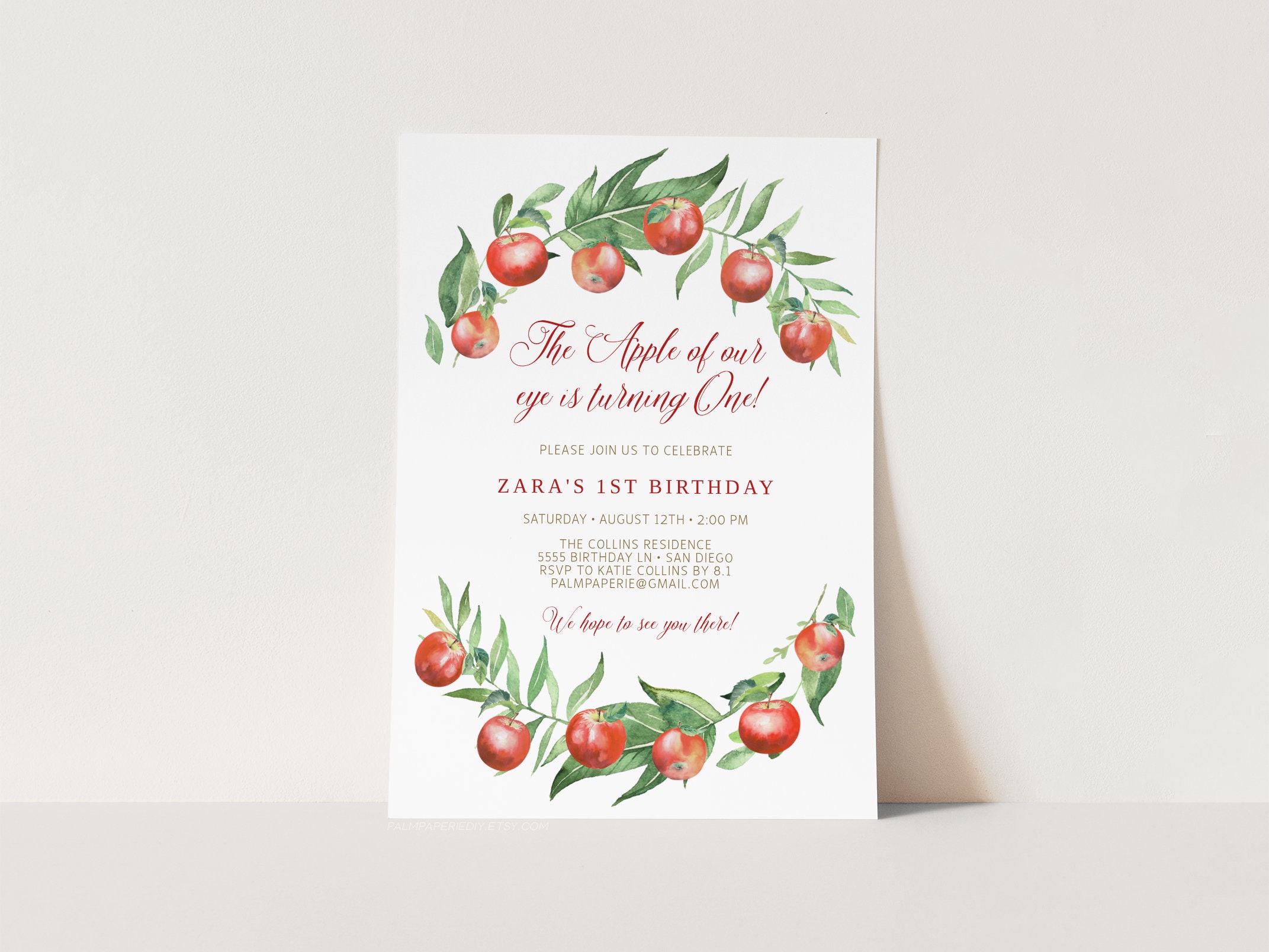 Apple Birthday Invitation Digital Download 1st Invites | Etsy