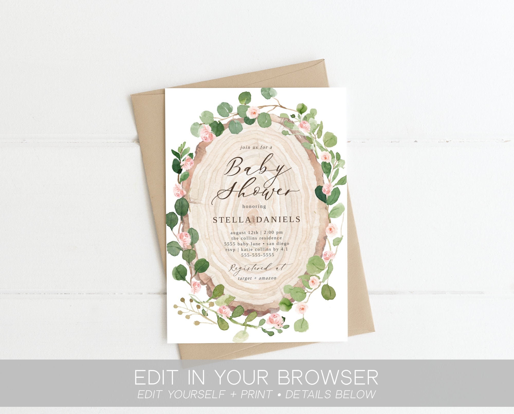 Rustic Baby Shower Invitation Girl Digital Download Woodland - Etsy