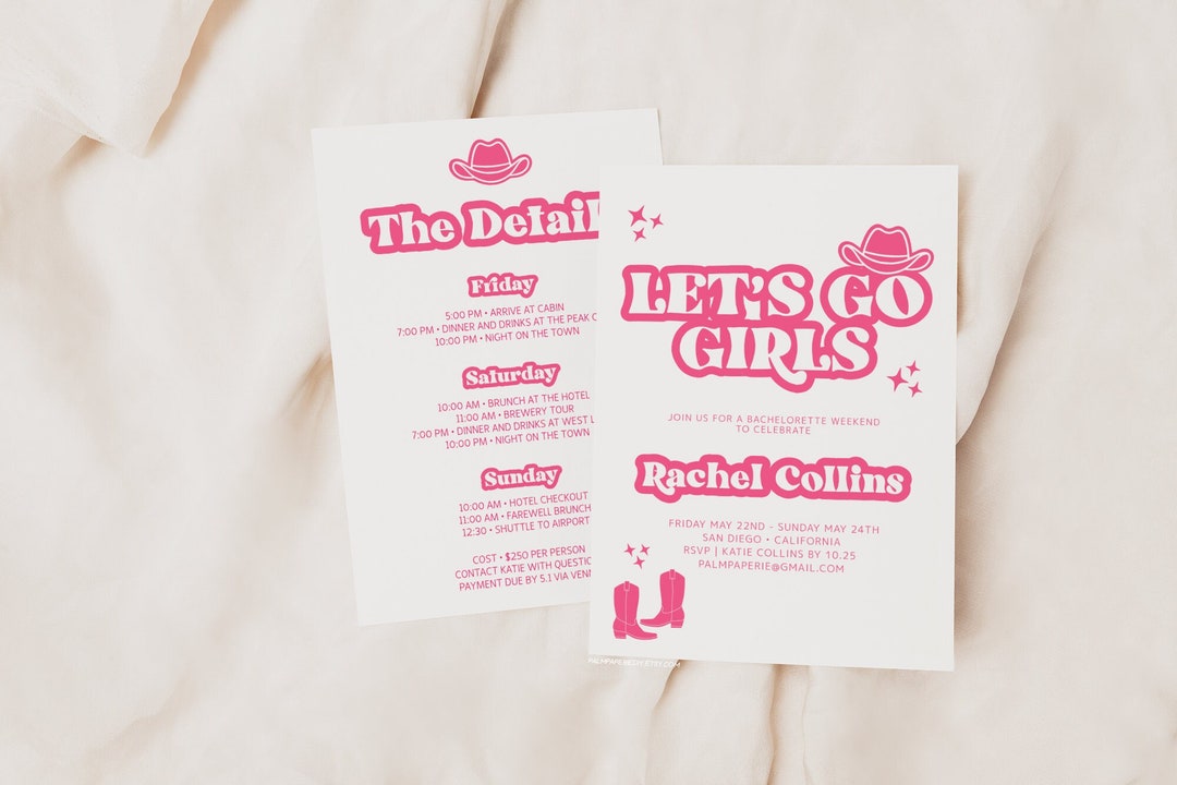Let's Go Girls Bachelorette Invite With Itinerary, Editable Template ...