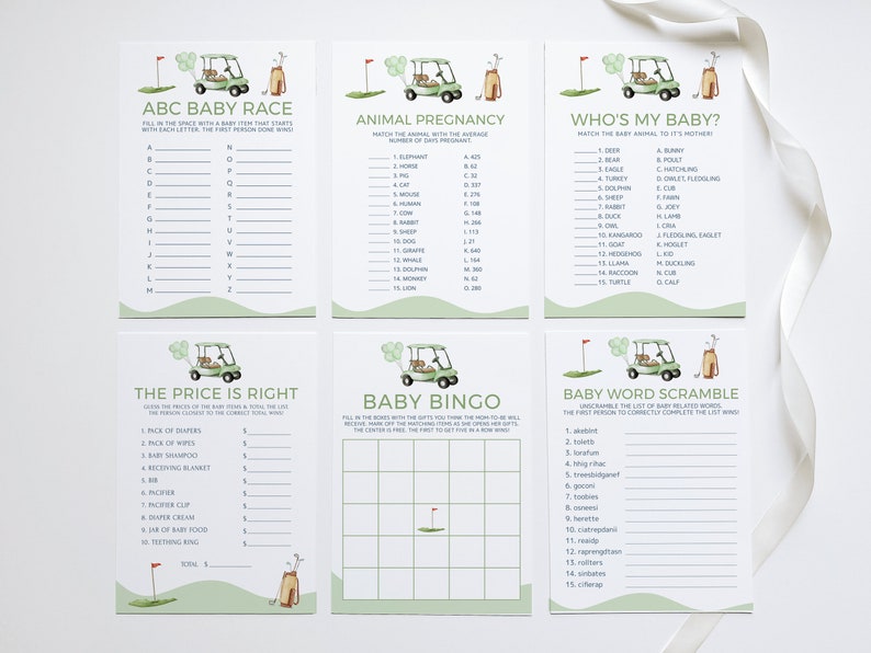 Golf Baby Shower Game Bundle Golfing Theme Green Gender - Etsy