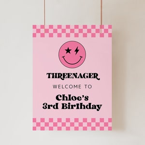 Threenager Birthday Welcome Sign Template, 3rd Bday Party for Girl ...