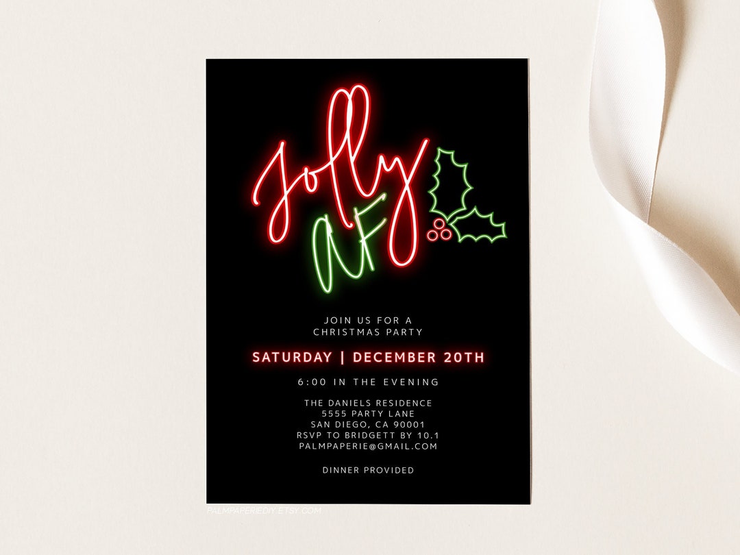 Jolly AF Christmas Party Invitation, Neon Look (instant Download) - Etsy