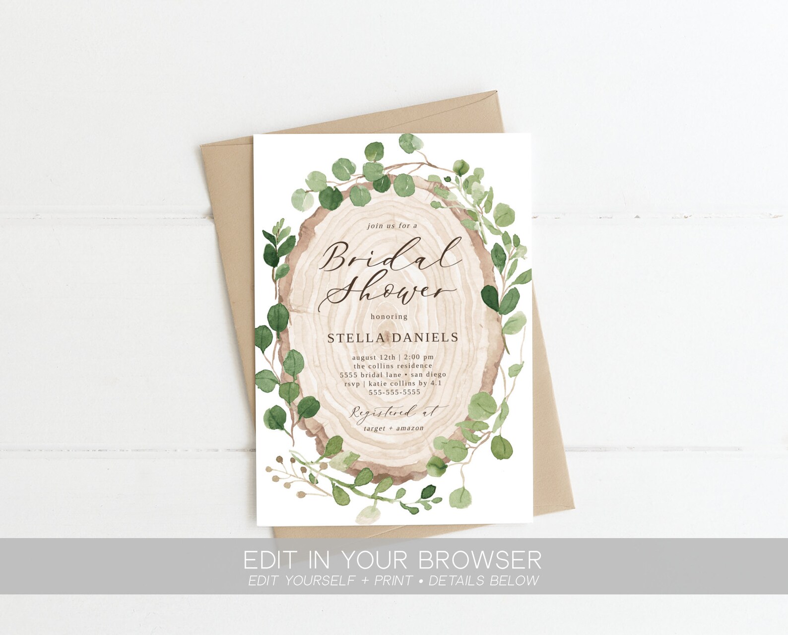 Rustic Bridal Shower Invitation, Instant Download, Woodland Invite ...