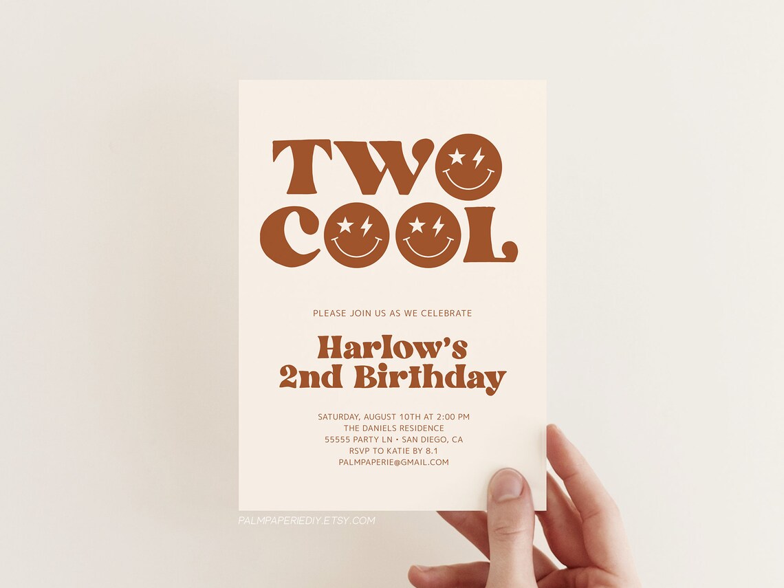 2nd Birthday Invitation Two Cool Invite Template Smile Face - Etsy