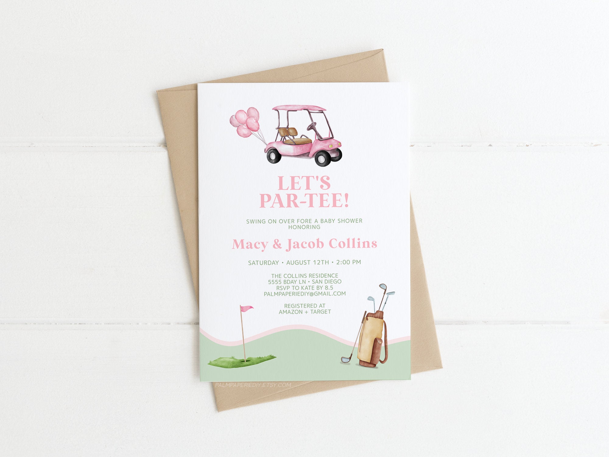 Golf Baby Shower Invitation Girl Golfing Theme Invites - Etsy