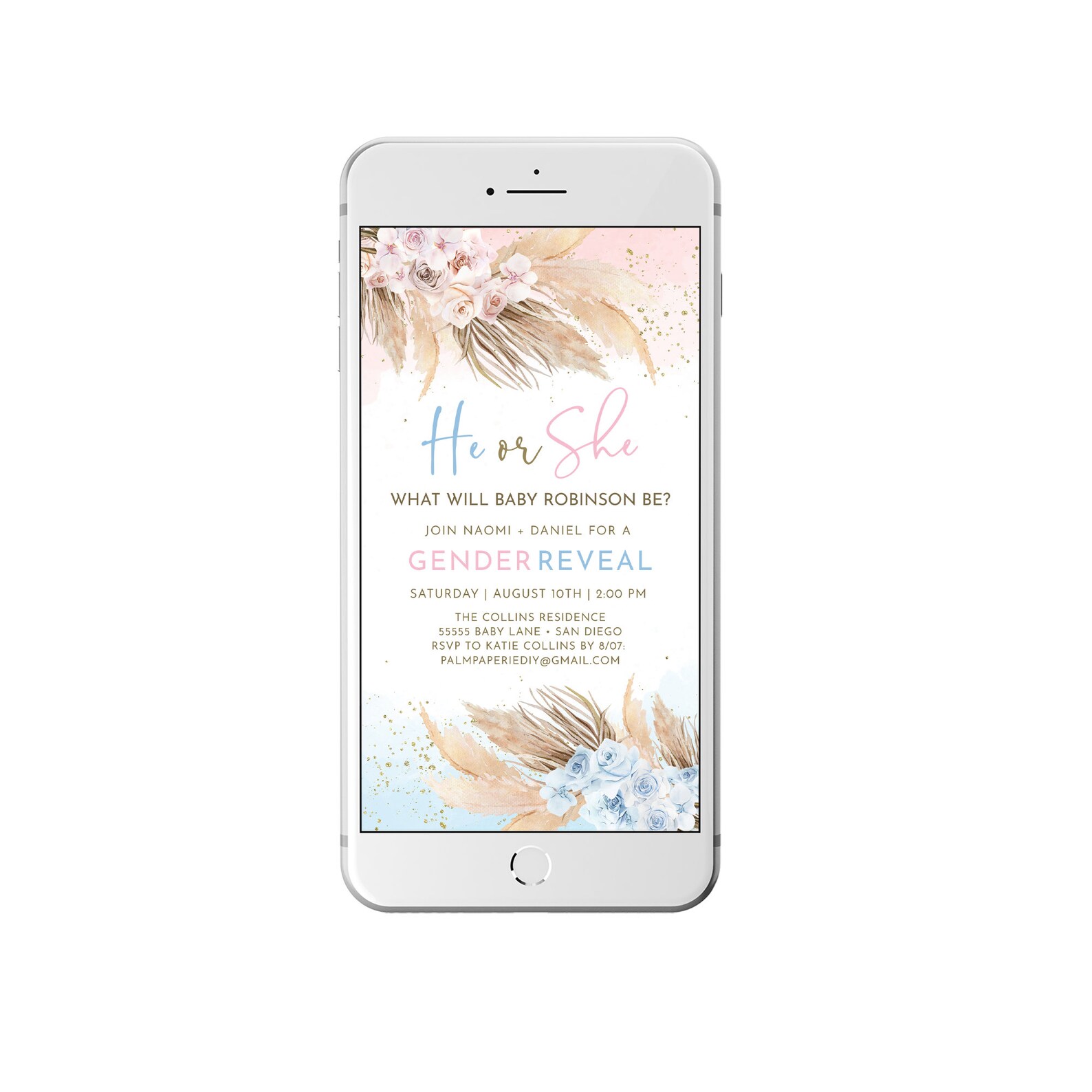 Boho Gender Reveal Invitation, Electronic Text Message Invite, Boho Boy ...