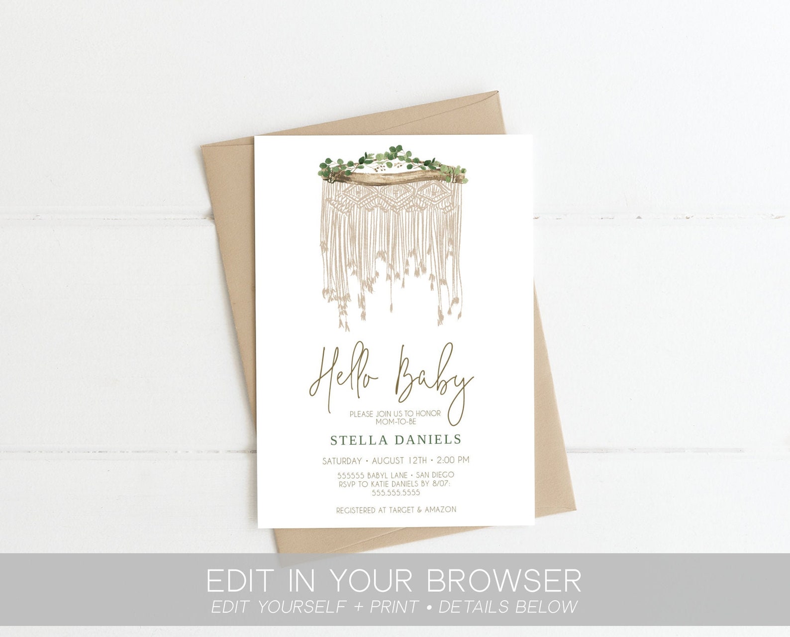 Boho Baby Shower Invitation, Instant Download, Bohemian, Gender Neutral ...