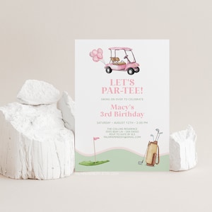 Golf Birthday Party Invitation, Pink Cart, Editable Template (digital ...