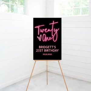 21st Birthday Welcome Sign, Neon Light, Hot Pink, Twenty One Bday ...