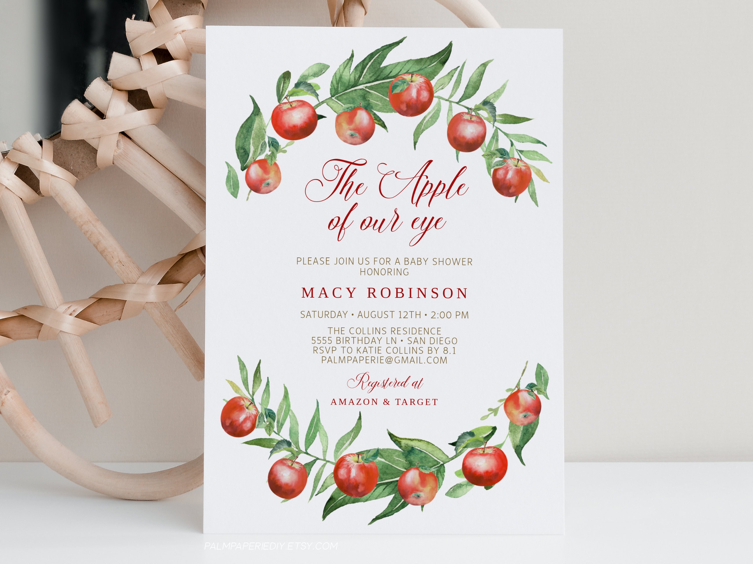 Apple Baby Shower Invitation Instant Download Template Apple | Etsy