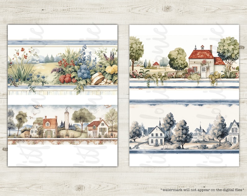 French Cottage Wallpaper Borders - 10 Designs, Junk Journal Printable ...