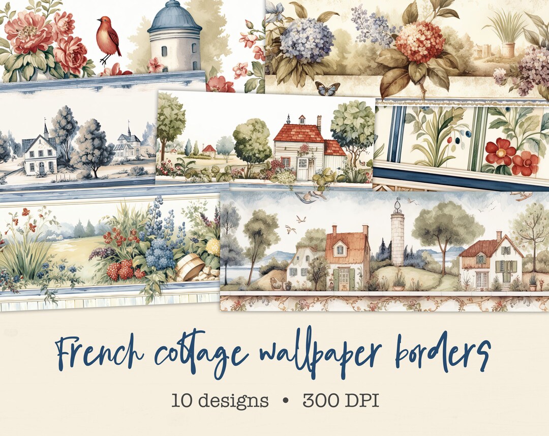 French Cottage Wallpaper Borders - 10 Designs, Junk Journal Printable ...