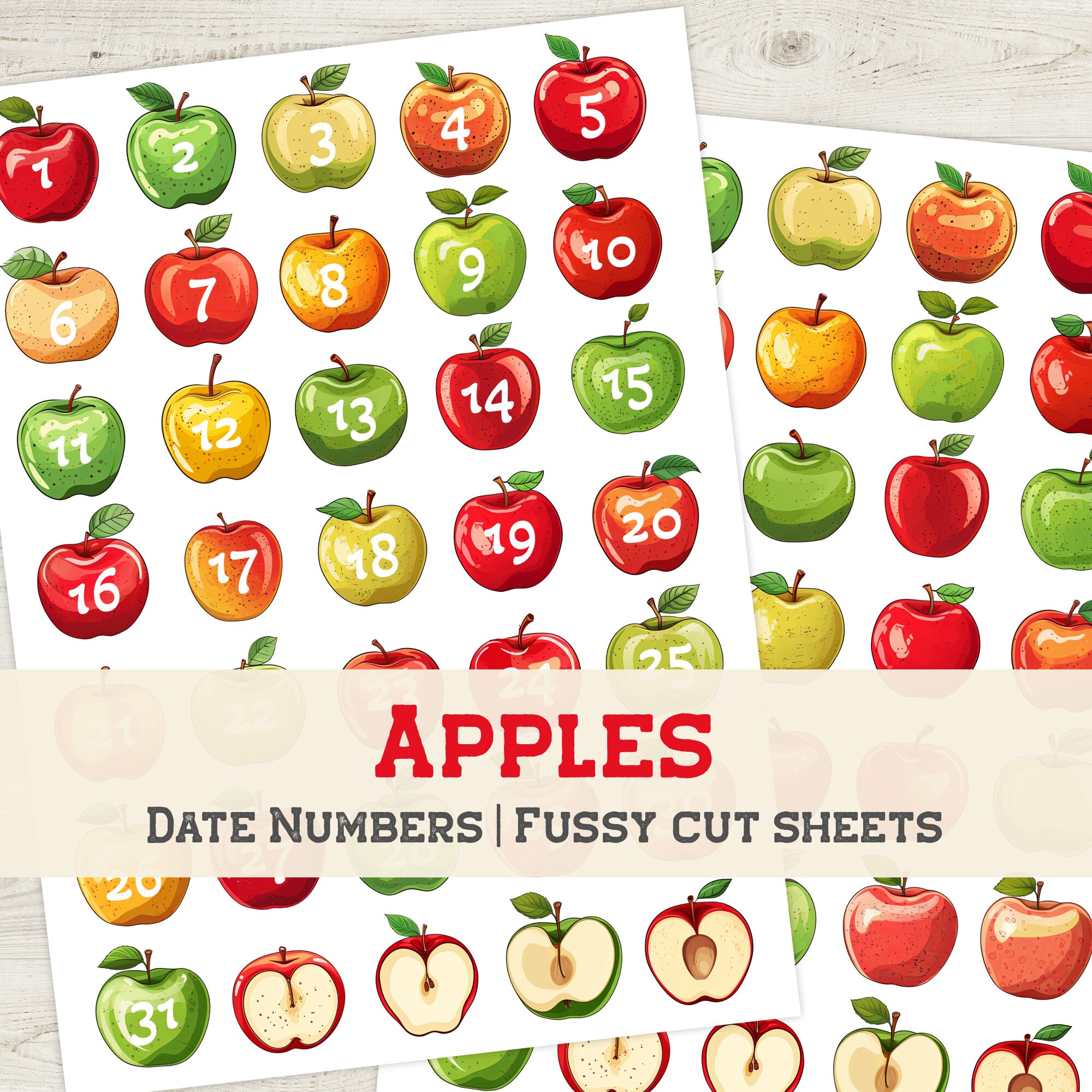 Apples Date Numbers 1-31 Printable Stickers for Bujo and Planners ...