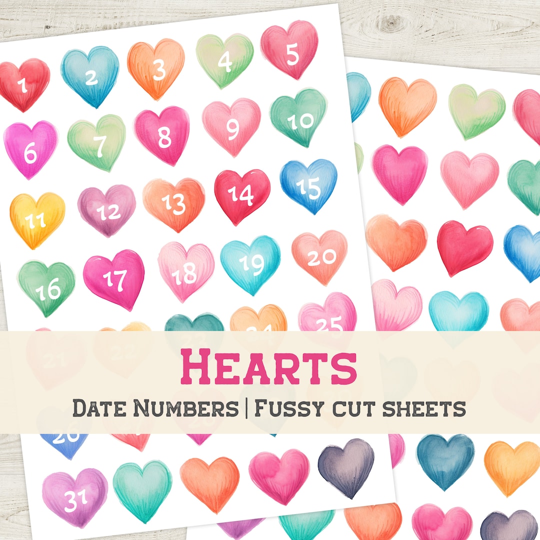 Hearts Date Numbers (1-31) | Printable Stickers for Bujo and Planners ...