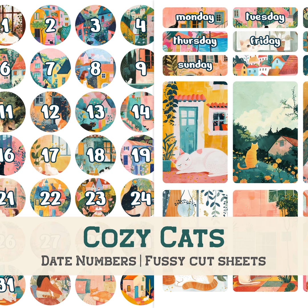 Days, Dates, Numbers 1-31 Printable Stickers for Bujo and Planners ...
