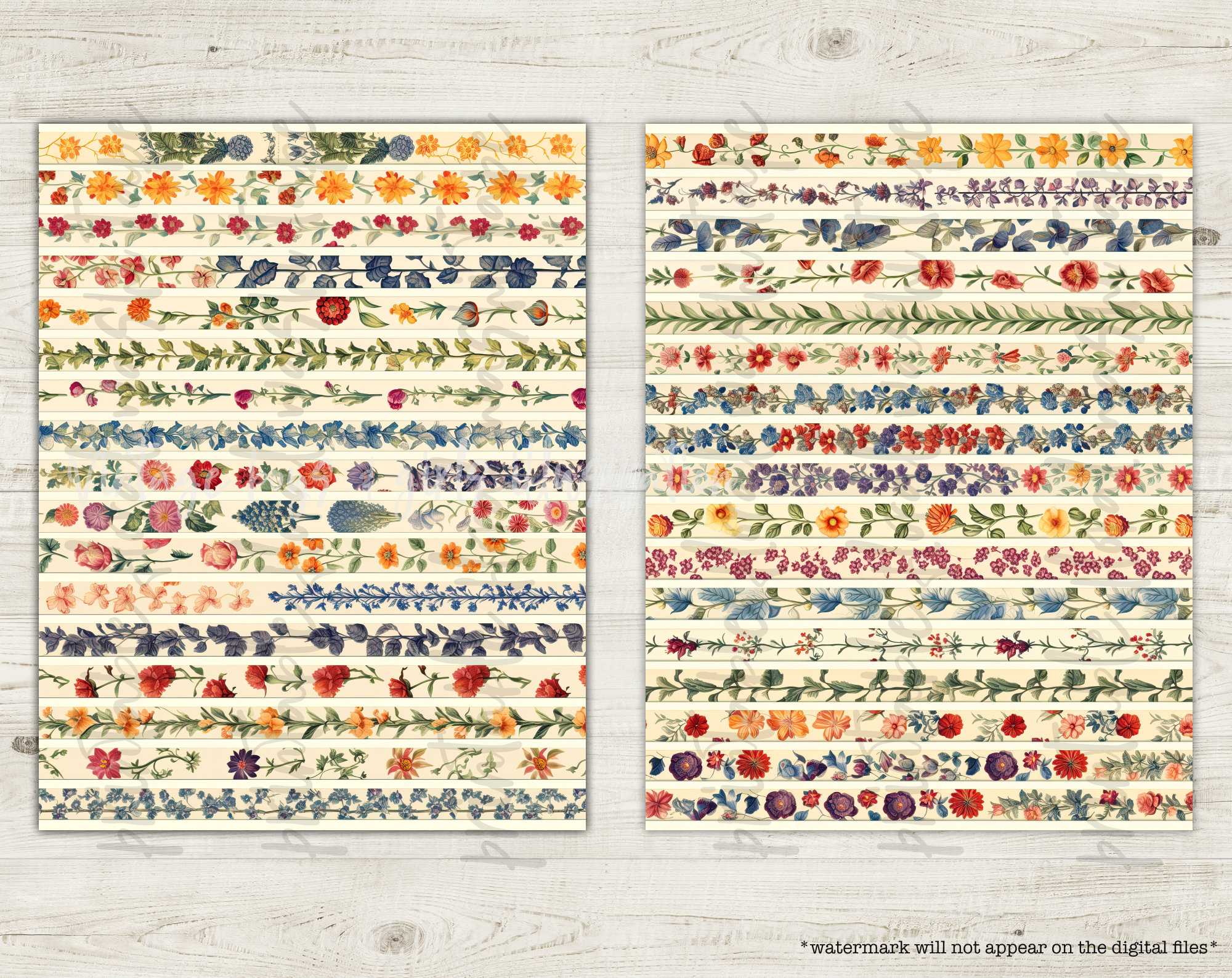 Printable Floral Washi Tape - 51 Designs, Junk Journal Printables, Faux ...