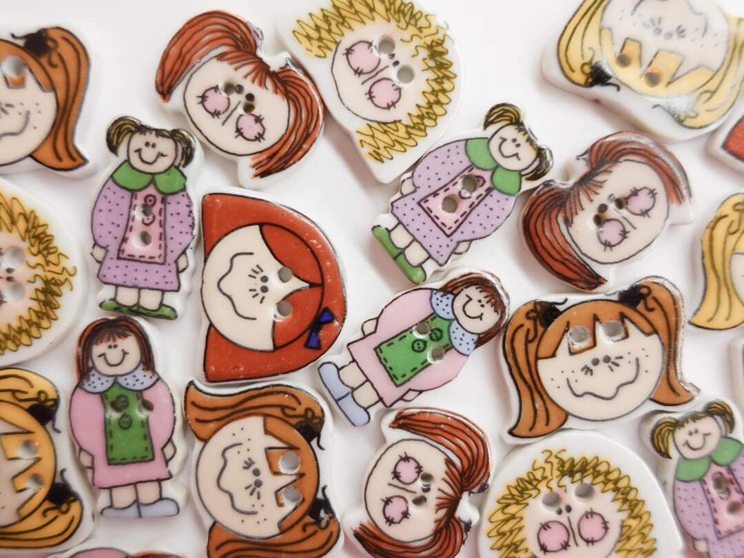21pcs Retro Girls Ceramic Buttons – Vintage Girl Design Buttons for ...