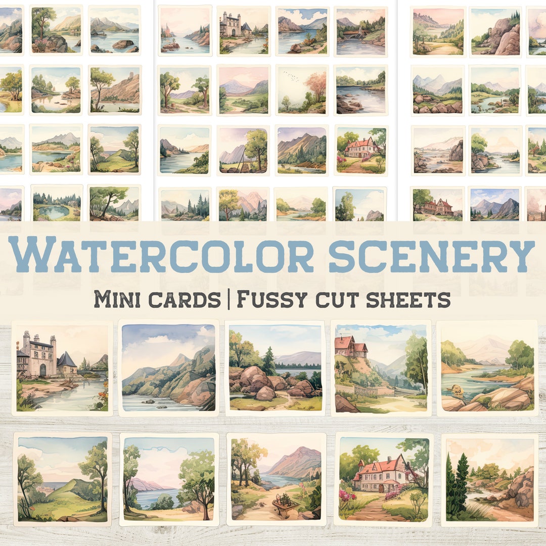 Watercolor Scenery Fussy Cut Sheets, Mini Cards, Junk Journal Printable ...