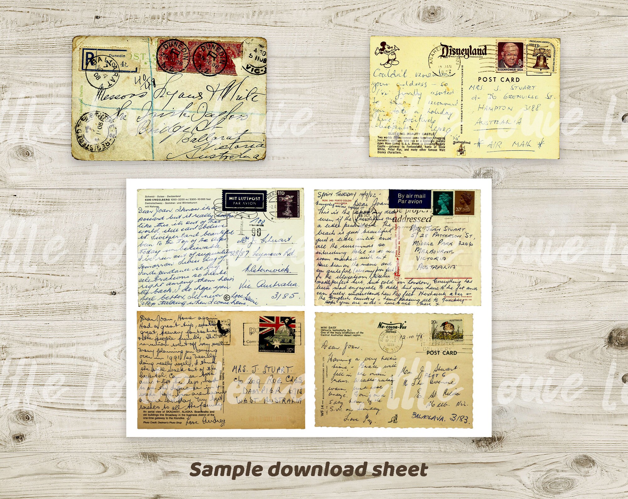Digital Vintage Handwritten Postcards Set of 20 Collage | Etsy