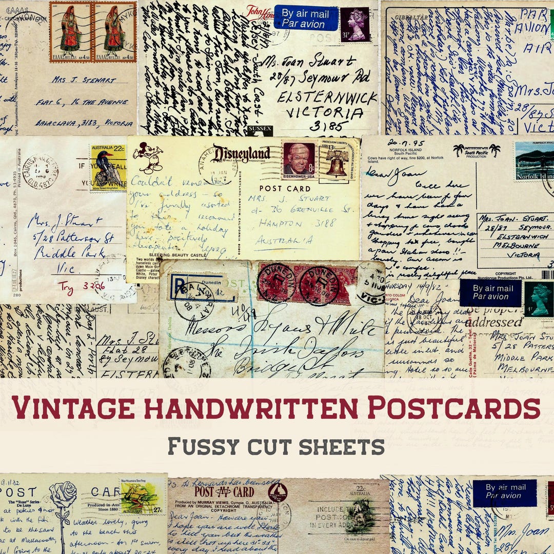 Digital Vintage Handwritten Postcards - Set of 20, Collage, Scrapbook ...