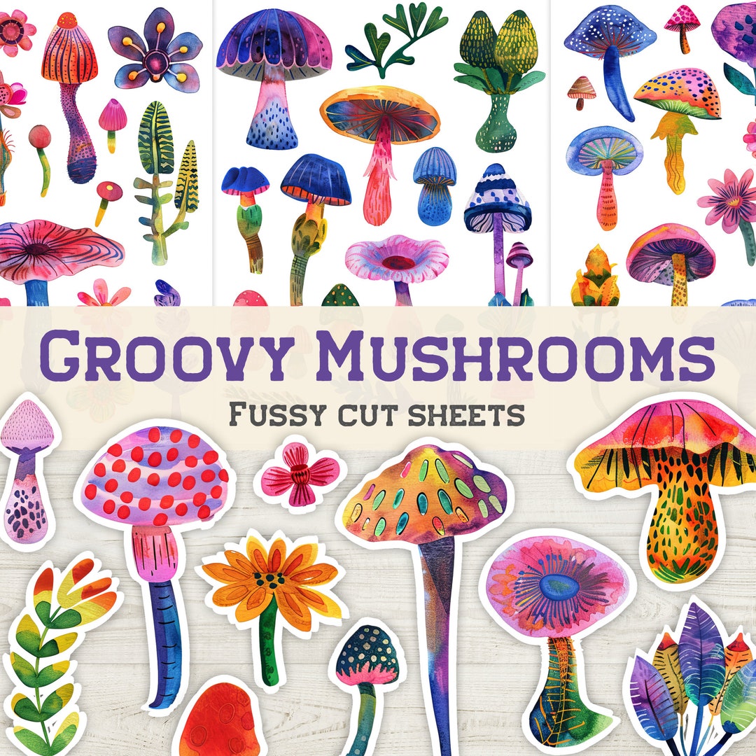Groovy Mushrooms Fussy Cut Sheets, Scrapbooking, Junk Journal Printable ...