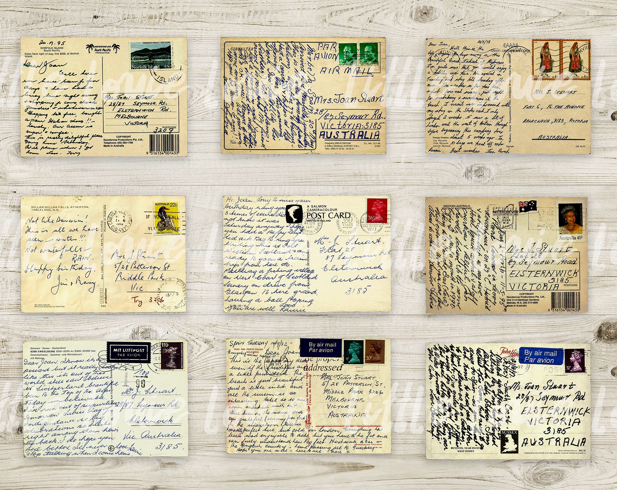 Digital Vintage Handwritten Postcards Set of 20 Collage | Etsy