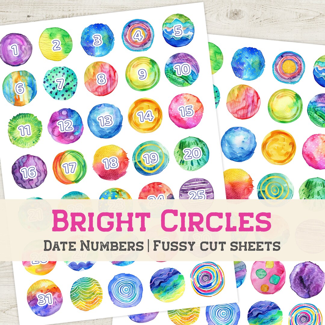Bright Circles Date Numbers (1-31) | Printable Stickers for Bujo and ...