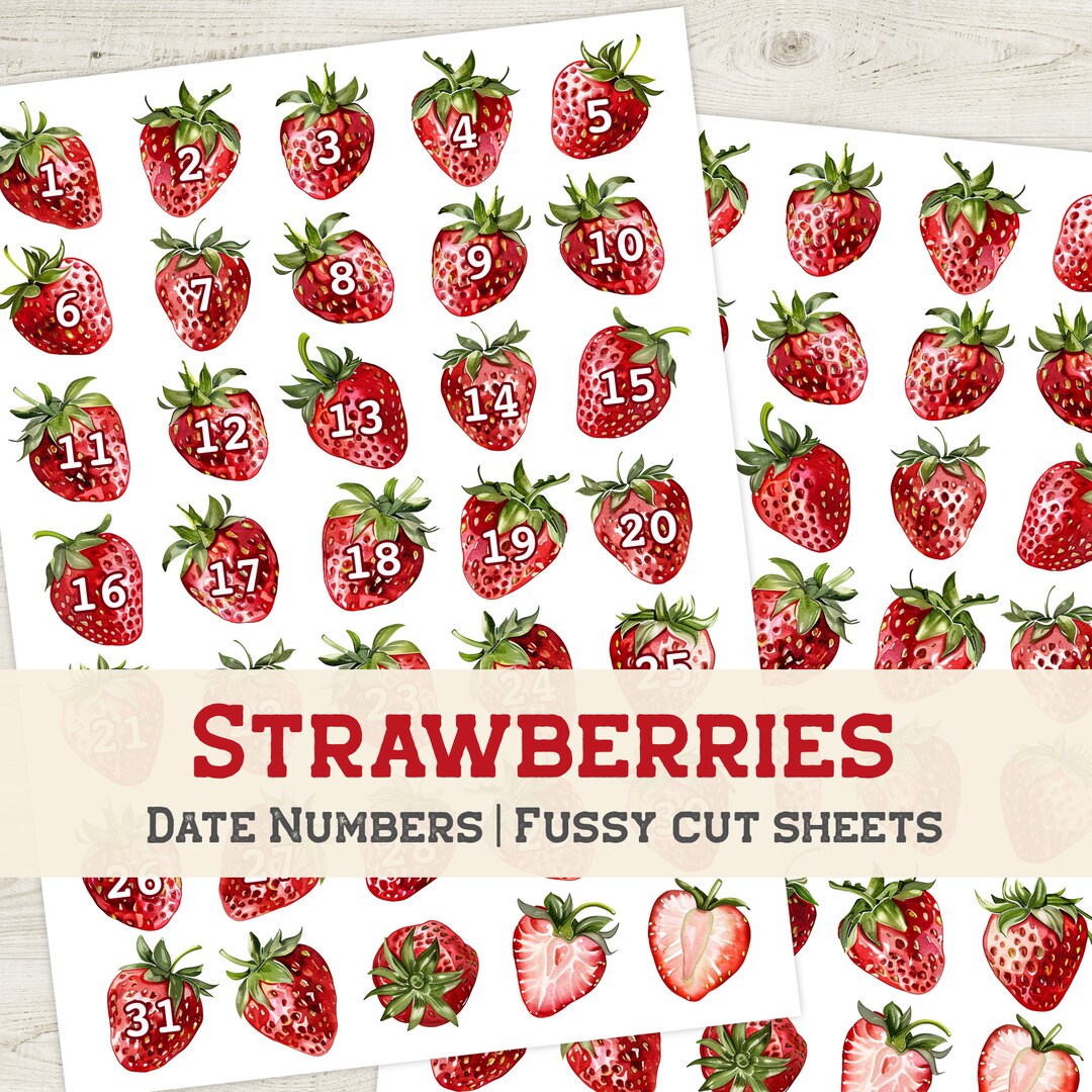Strawberries Date Numbers (1-31) | Printable Stickers for Bujo and ...
