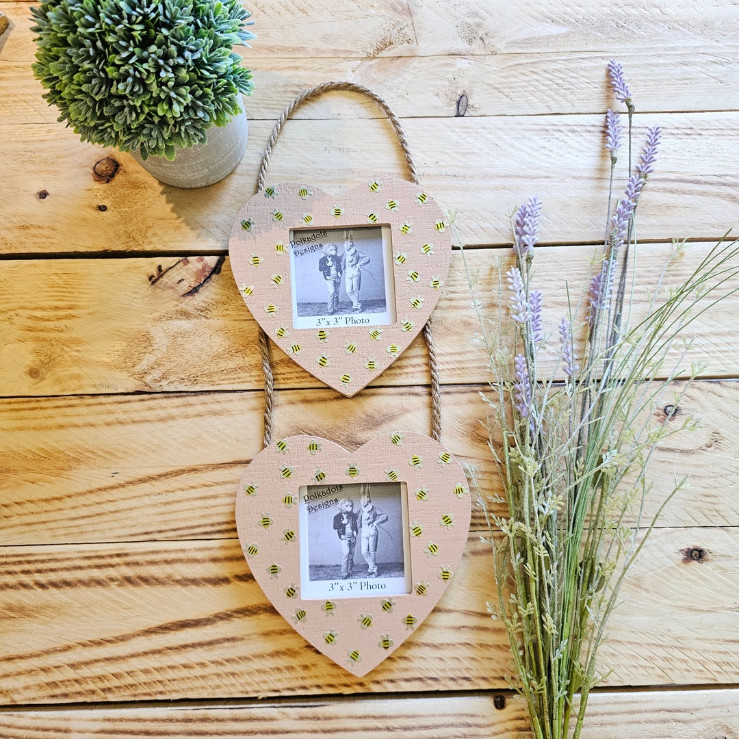 Bumblebee Double Heart Picture Frame Set, Light Coral Pink Wood Silver ...