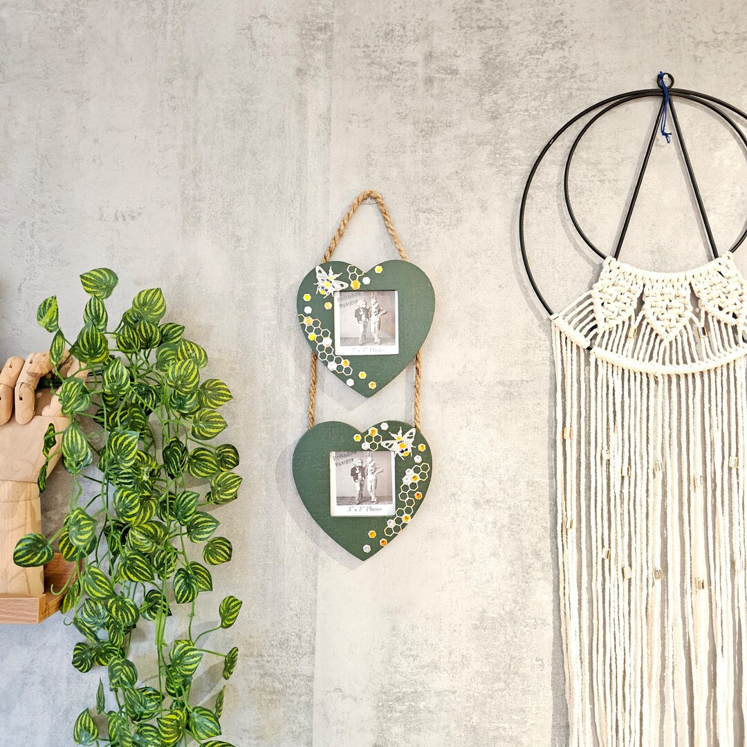 Double Bumblebee Heart Picture Frame Set, Green Wood Silver & Colourful ...