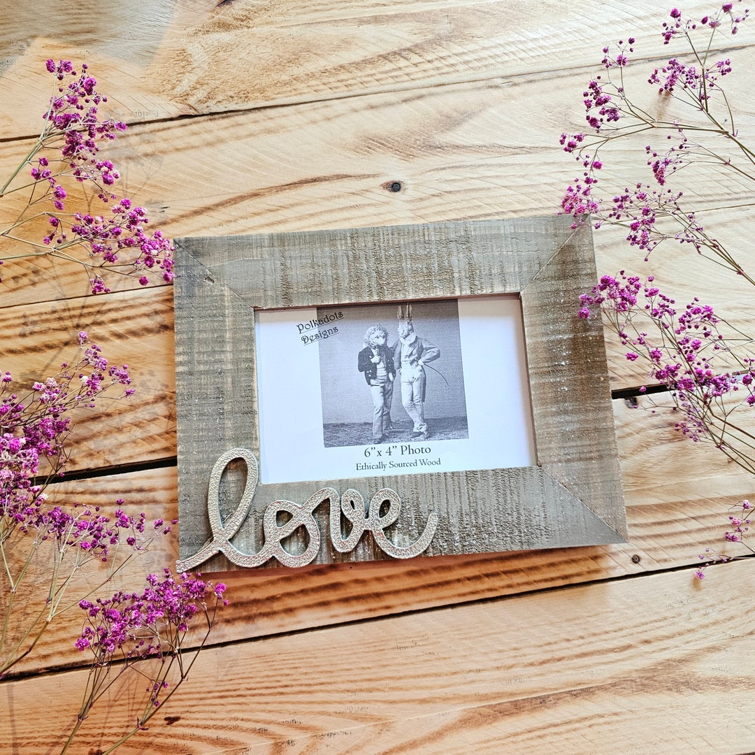 LOVE Shabby Chic Rustic Photo Frame, Landscape Wooden 4" X 6" Free ...