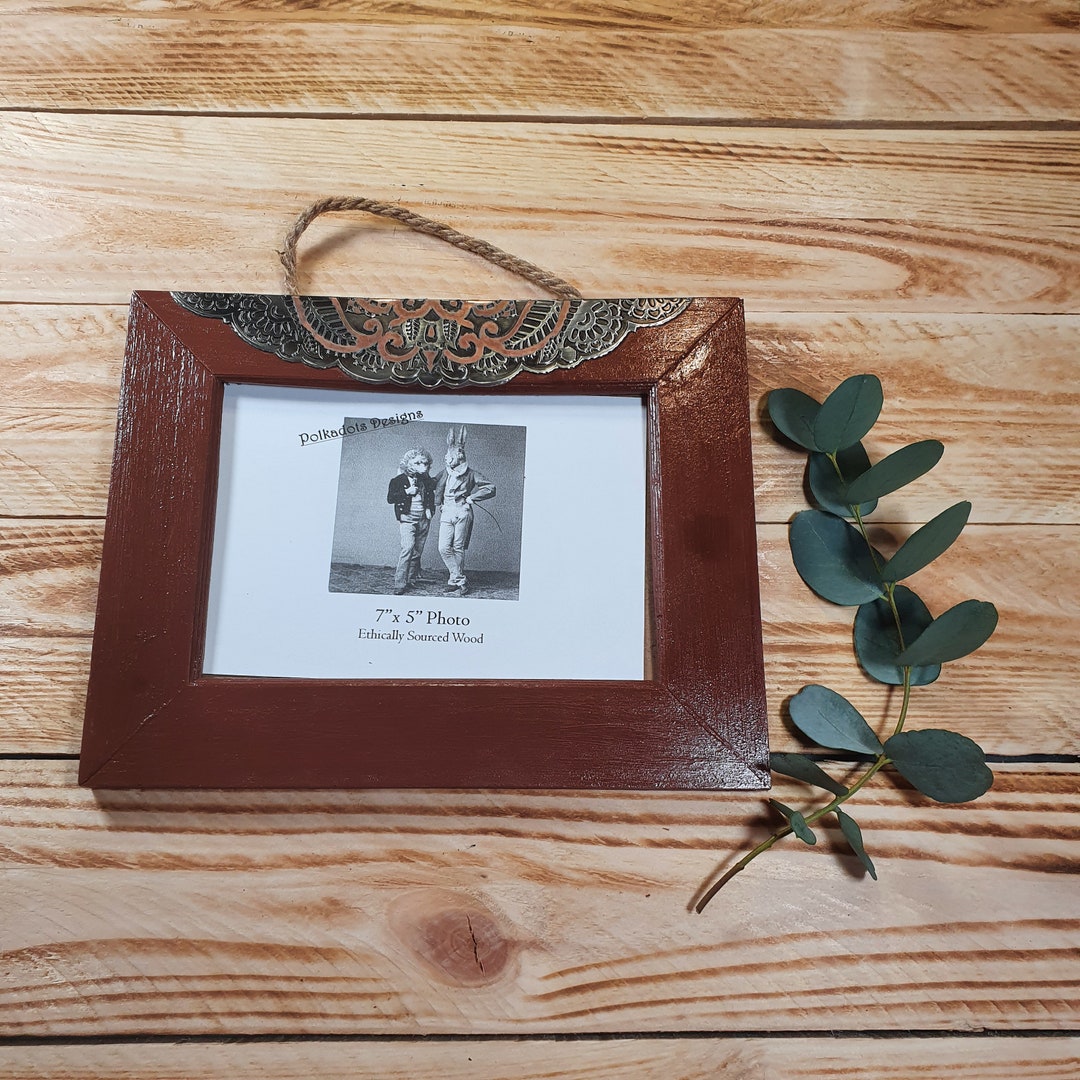 Large Terracotta Rustic Photo Frame, Wooden Boho Picture Frame 7” X 5 ...