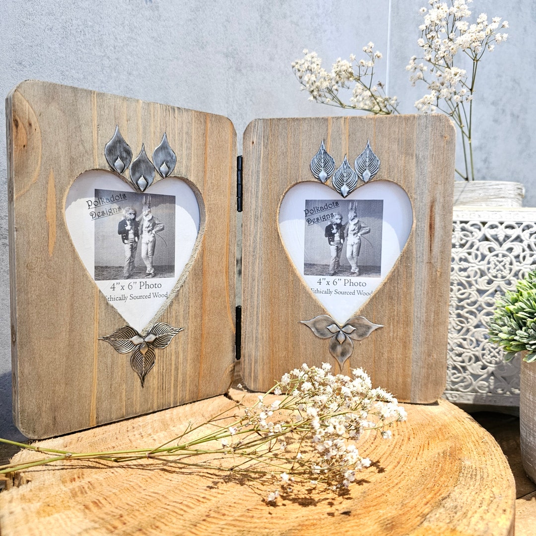 Double Free Standing Picture Frame, Silver Pewter Vintage Style Design ...