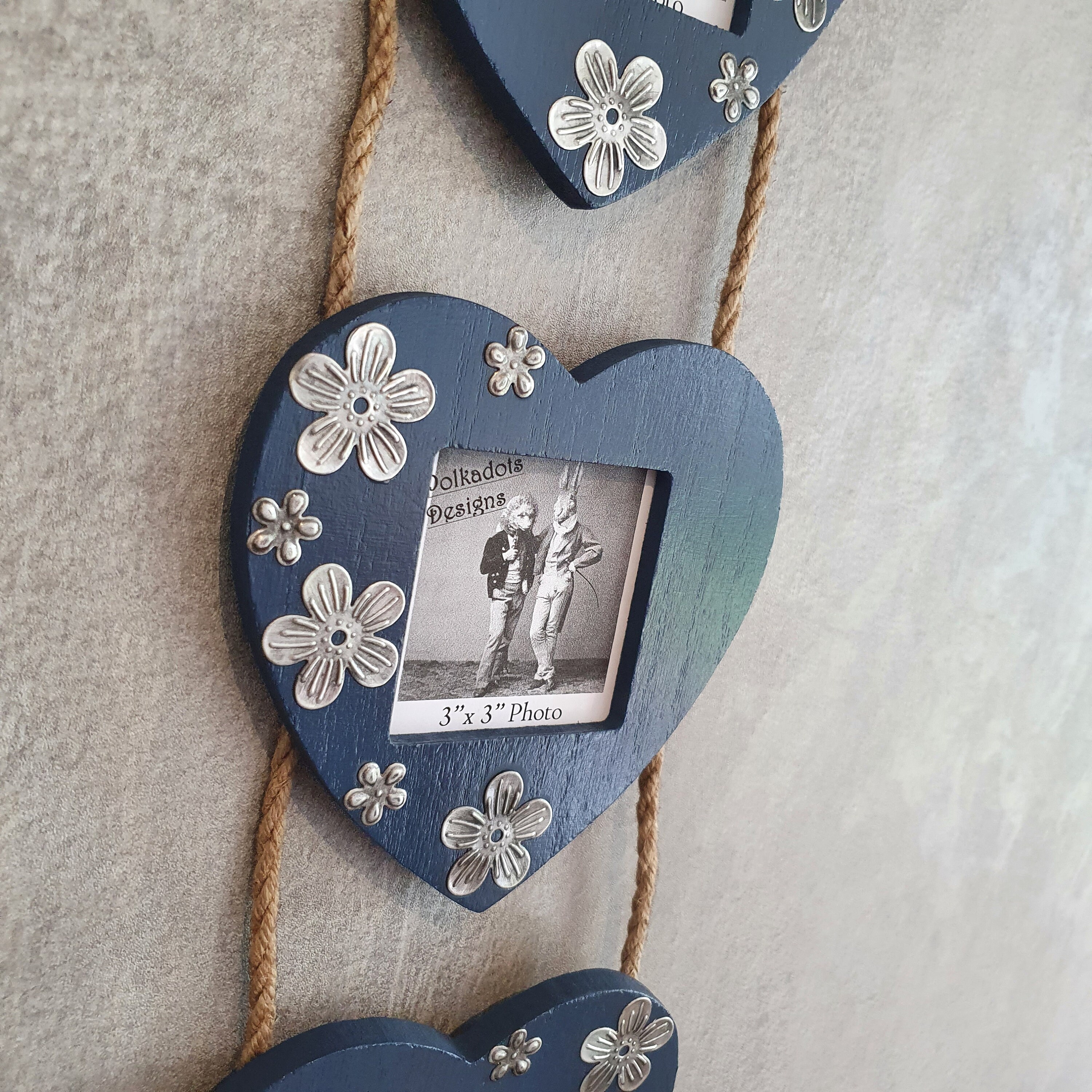 Triple Love Heart Picture Frame Set Blue Rustic Boho Silver | Etsy