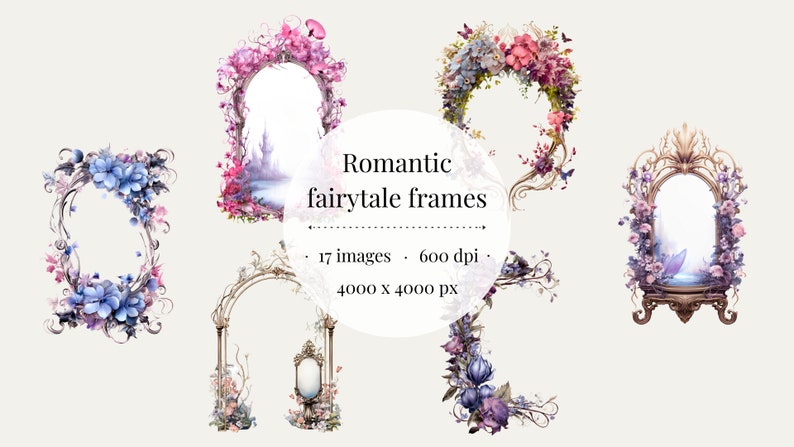 Fantasy Fairytale Frames Clipart Set: Romantic Borders for Digital ...