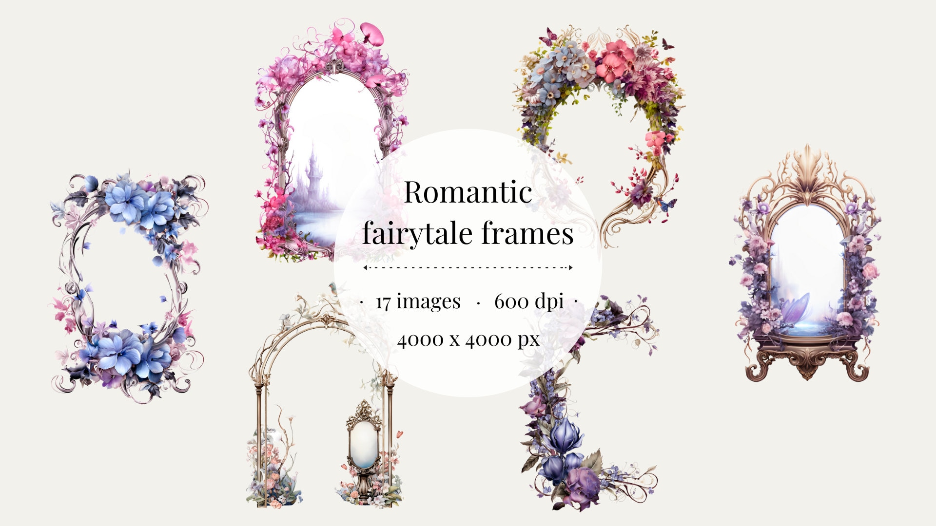 Fantasy Fairytale Frames Clipart Set: Romantic Borders for Digital ...