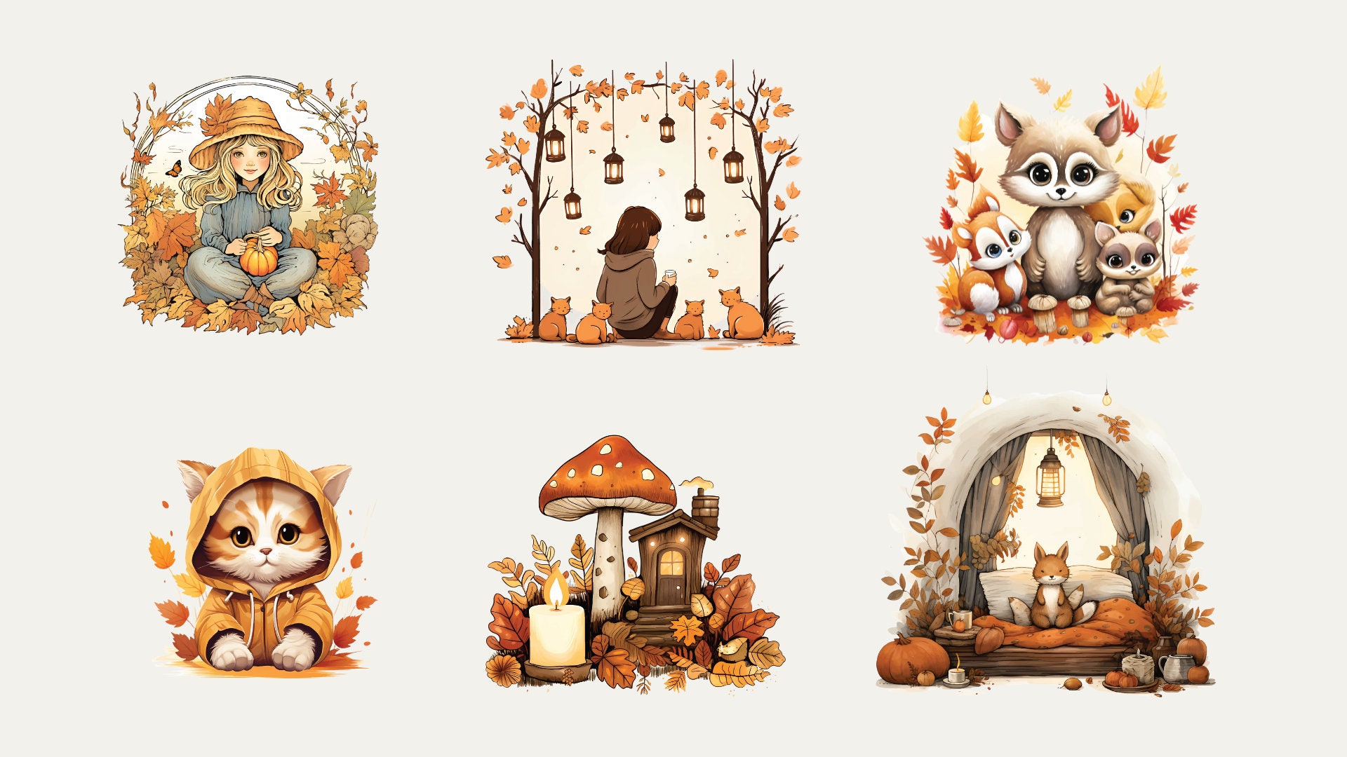 Cute Autumn Clipart Set | 23 PNG & SVG Images | Animals, Pumpkins, Cozy ...